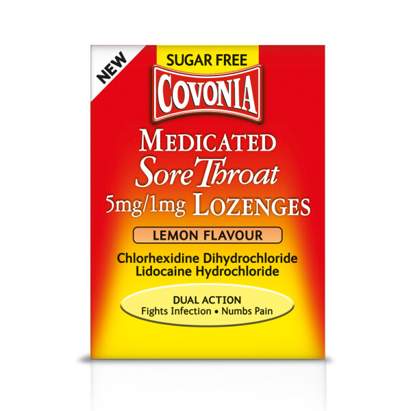 Buy Covonia Medicated Sore Throat 5mg/1mg Lozenges Lemon Flavour